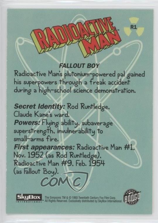 1993 SkyBox Bongo Comics Simpsons Radioactive Man Fallout Boy #R1 0l3w ...