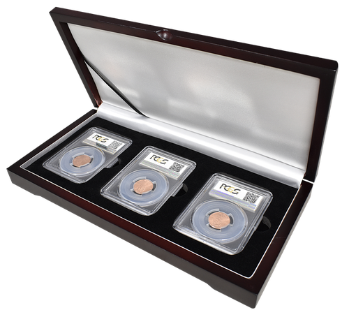 Wood Coin Box 3 Slabs Graded PCGS NGC ANACS Holders Safe Deposit Silver ...