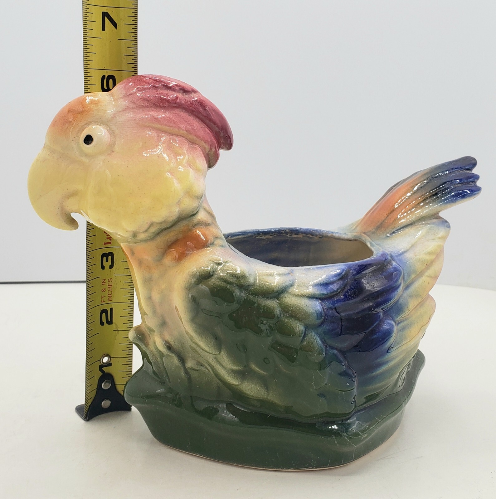 Vintage Ceramic Bird Parrot Cockatoo Planter 6" - Green Blue Red ...
