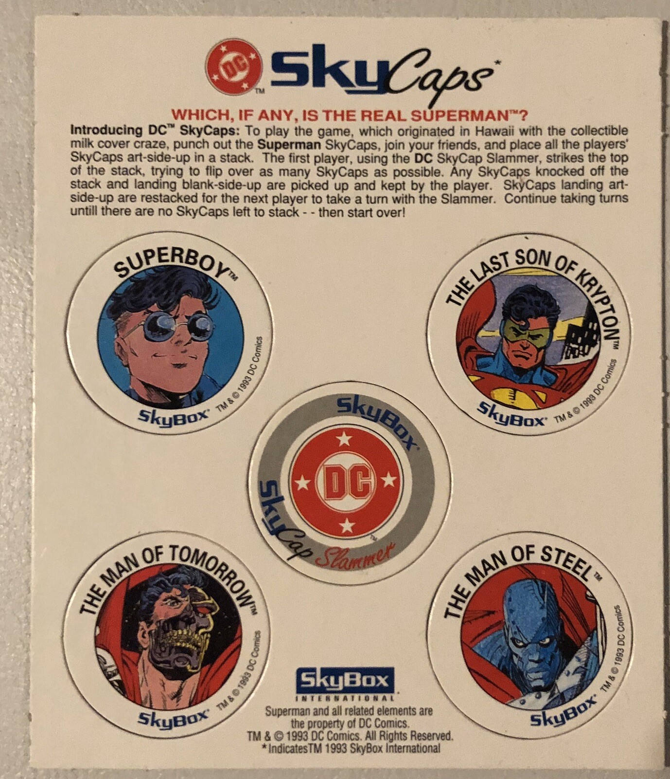 1993 Skybox DC Skycaps"Return of Superman"(DC Comics) PROMO Pogs Sheet unpunched | eBay