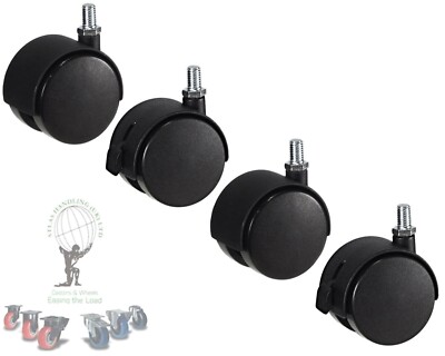 4 x 50mm FURNITURE CASTOR WHEELS M8 threaded BLACK SWIVEL CASTERS | eBay