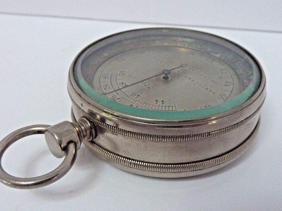 WW I Era Chrome Plated POCKET ANEROID COMPENS BAROMETER / ALTIMETER ...
