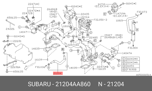 Genuine OE Hose Assembly Pre Htr 21204AA860 For Subaru 21204-AA860 ...