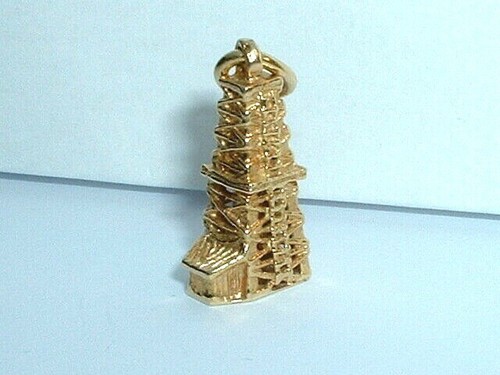 VINTAGE 18k YELLOW GOLD 3D OIL RIG DERRICK PENDANT CHARM | eBay