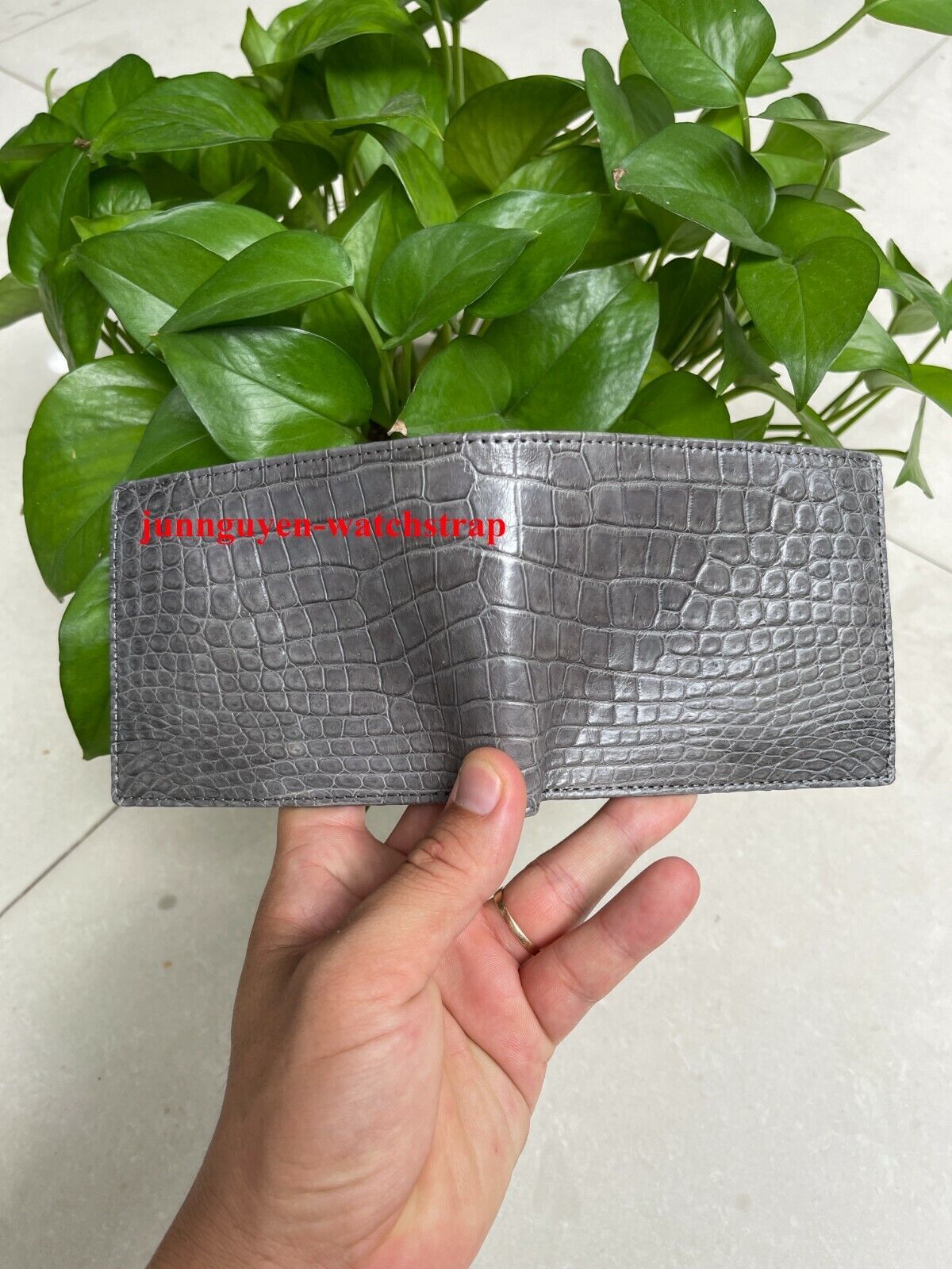 Genuine Real Alligator Cro-codile skin Leather Men's Bifold Wallet GRAY ...