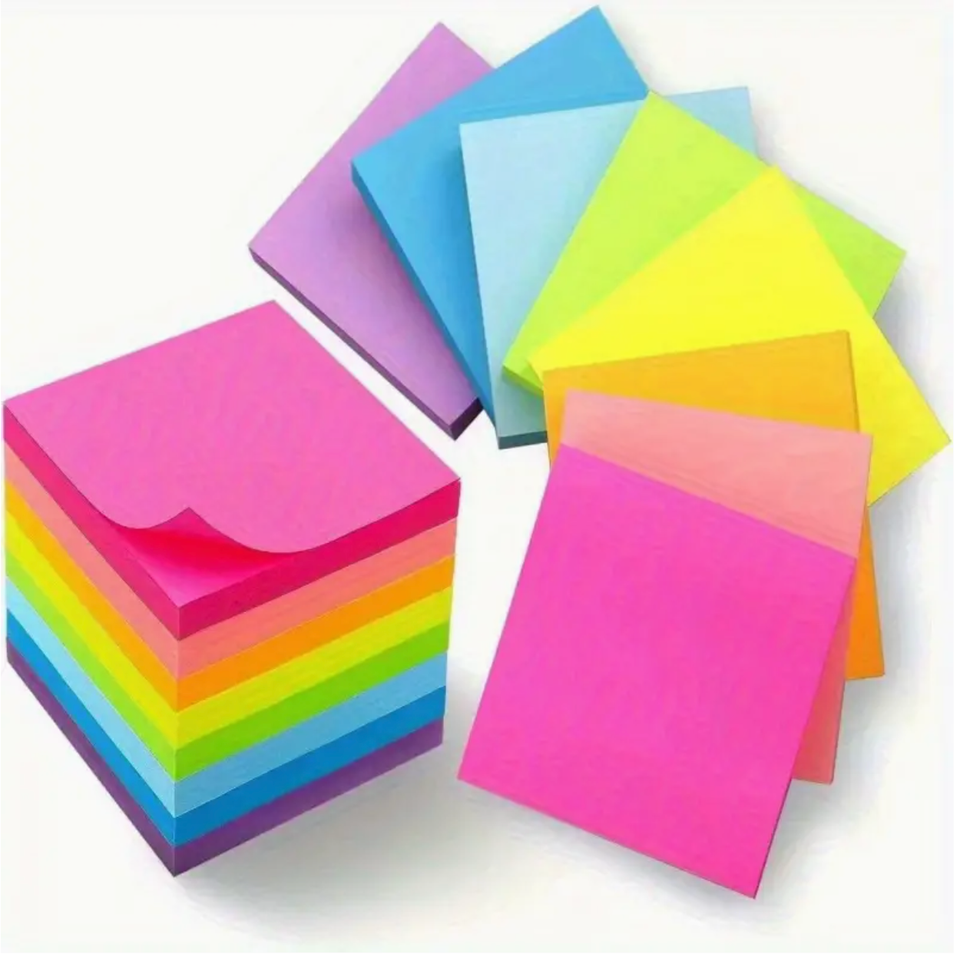 100PCS Neon Colorful Sticky Notes Set – Vibrant Rainbow Colors, Durable ...