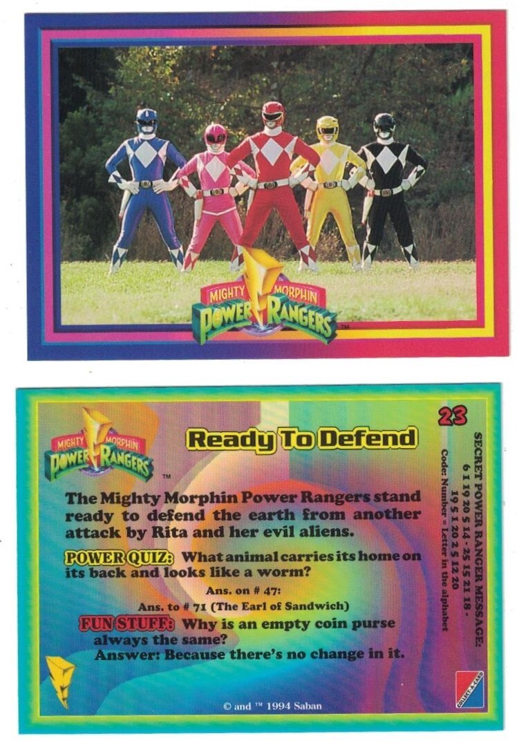 1994 SABAN MIGHTY MORPHIN POWER RANGERS CARD #23 READY TO DEFEND NM | eBay