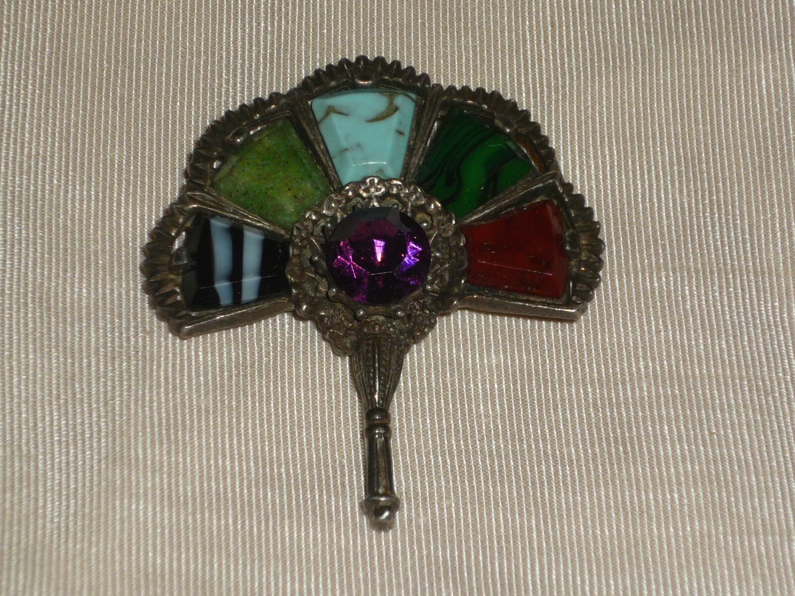 RARE VINTAGE MIRACLE CELTIC AGATE STONE FAN 2" PEWTER… - Gem