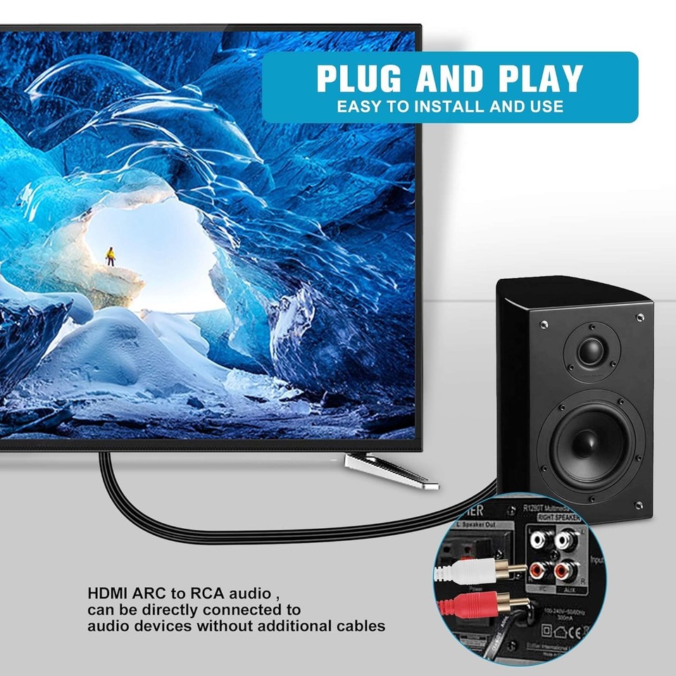 192Khz HDMI ARC to RCA Audio Converter for TV to Soundbar, Plug & Play ...