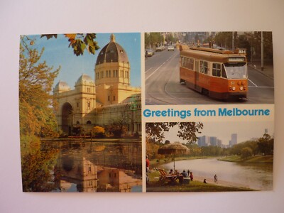 1985 POSTCARD MELBOURNE EXHIBITION BUILDING YARRA VIEW TRAM ETC. 96B ...