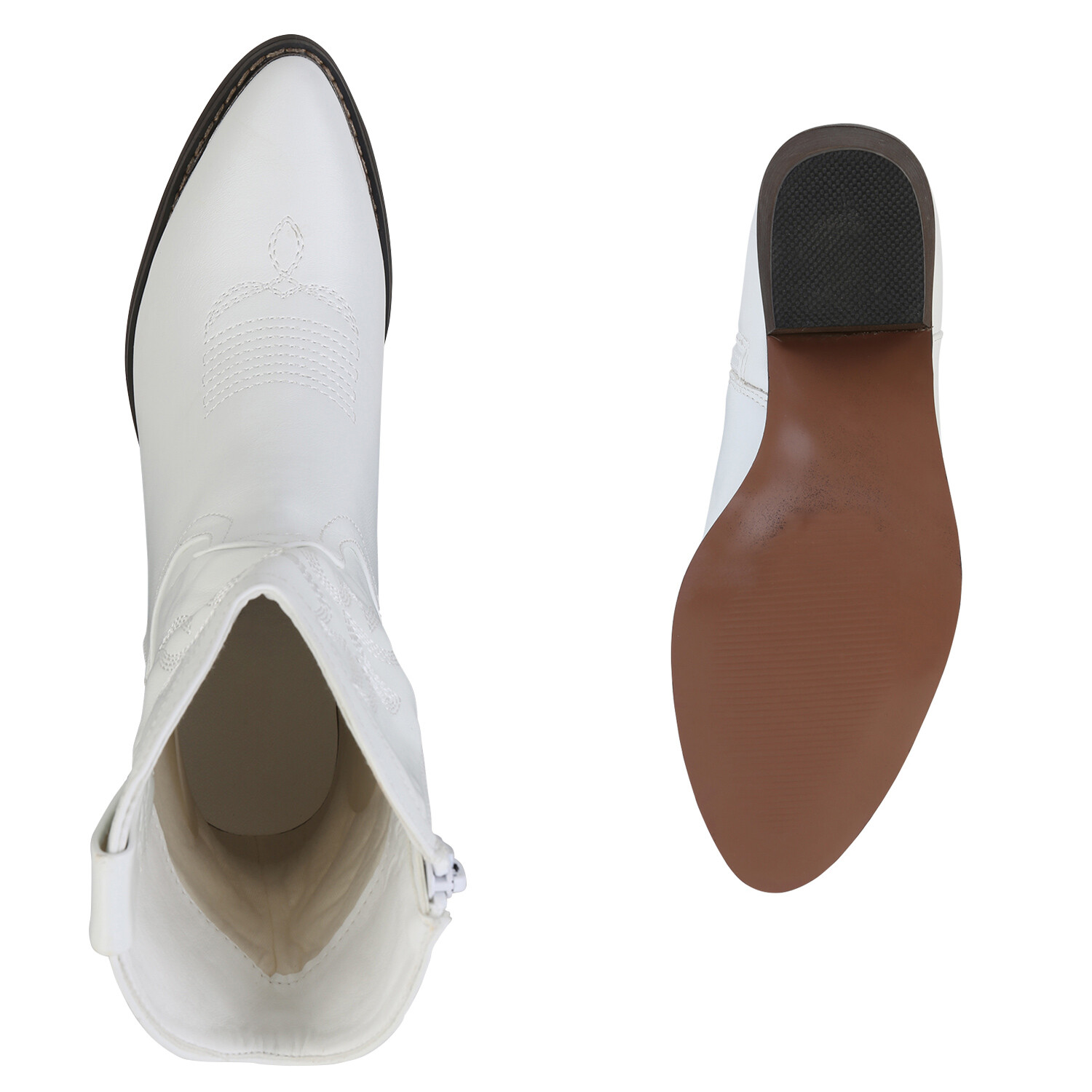 Damen Cowboy Boots Stiefeletten Stickereien Holzoptikabsatz 839934 ...