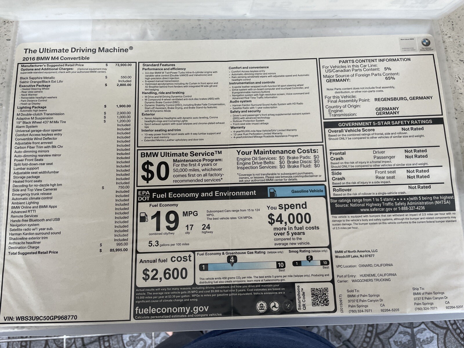 2010 BMW M3 Original MSRP Window Sticker | eBay