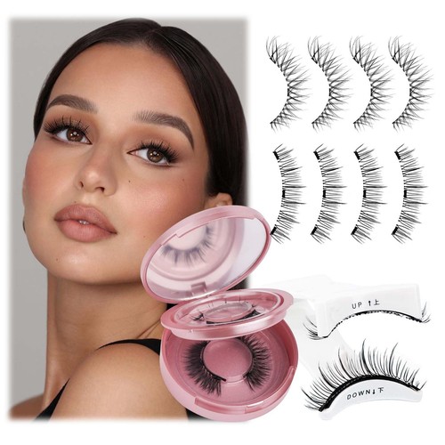 Magnetic Eyelashes Natural Look 2 Pairs Fluffy False Eyelashes Reusable ...
