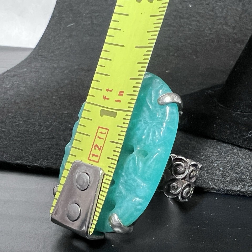 Vintage AKR Carved Jade Sterling Silver Statement Cocktail Ring Sz 7.75 ...