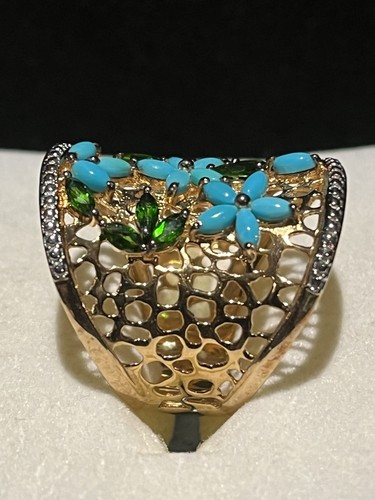 Chuck Clemency Sleeping Beauty Turquoise and Chrome Diopside Ring. Size ...