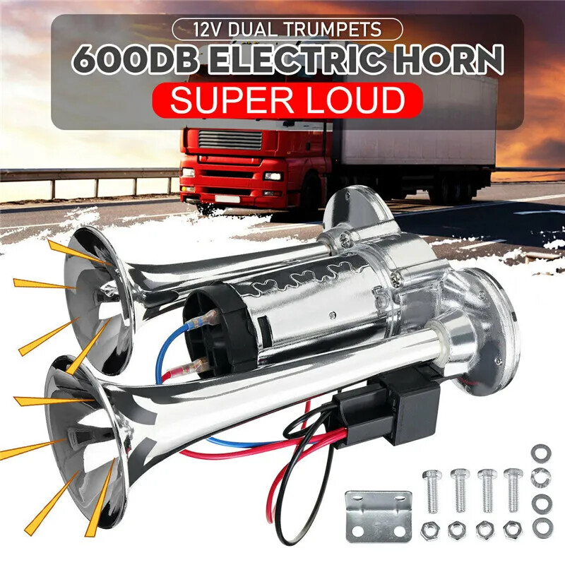 Super Loud Train Electric Air Horn 600DB Dual Trumpets Car Truck Boat ...