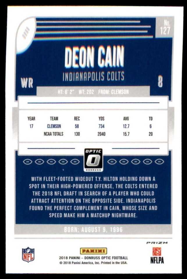 2018 Donruss Optic Holo #127 Deon Cain | eBay