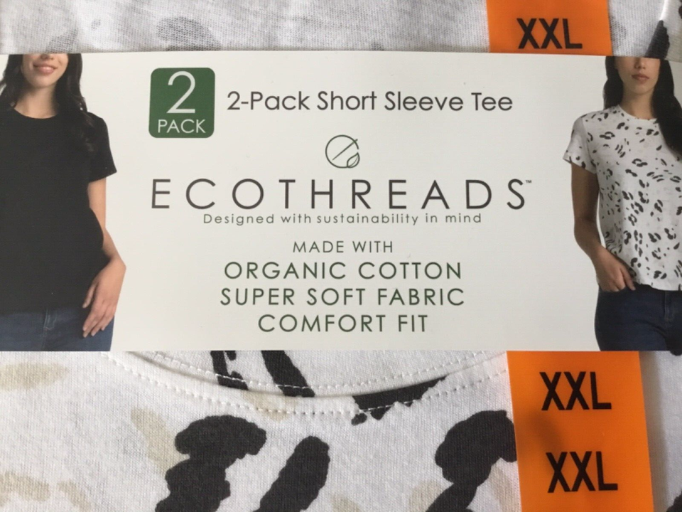 2-Pack Eco Threads Short Sleeve Tee Shirts NEW Womens Size XXL Organic ...