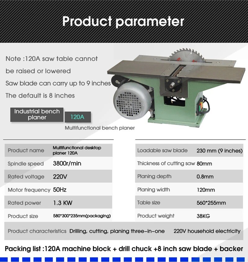 Woodworking Table Planer Multifunctional Planer Sawing and Drilling 3 ...