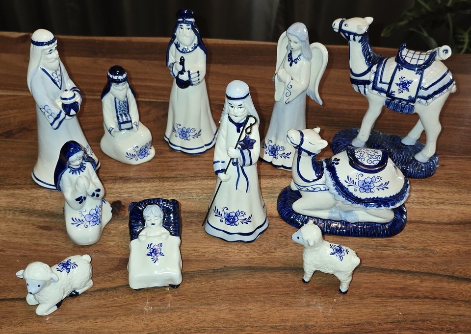 Kurt Adler Porcelain Delft Blue Nativity Set 11 Piece Blue & White | eBay
