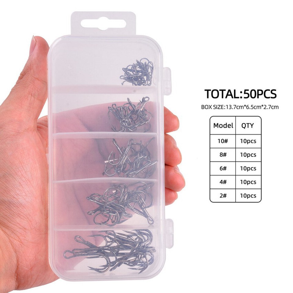 50pcs Barbed Fish Hook Round Bend Bend Treble Hook Fishing Tackles ...