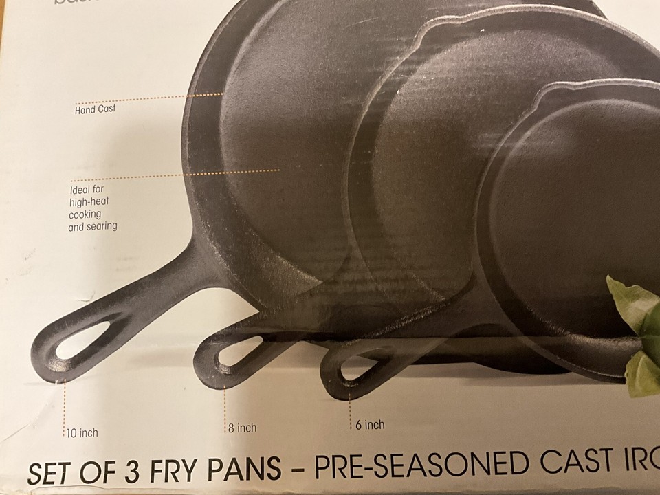 Basic Essentials Cast Iron Skillet Pan Set of 3 - Pre-seasoned 6, 8, 10 ...