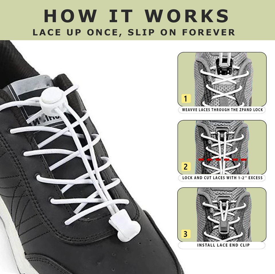 No Tie Shoe Laces Lazy Elastic Round Shoelaces Lock Adults Kids Sports ...