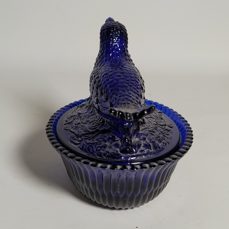 Vintage Blue Glass Robin Bird Seed Mouth on Nest Trinket Candy Dish | eBay