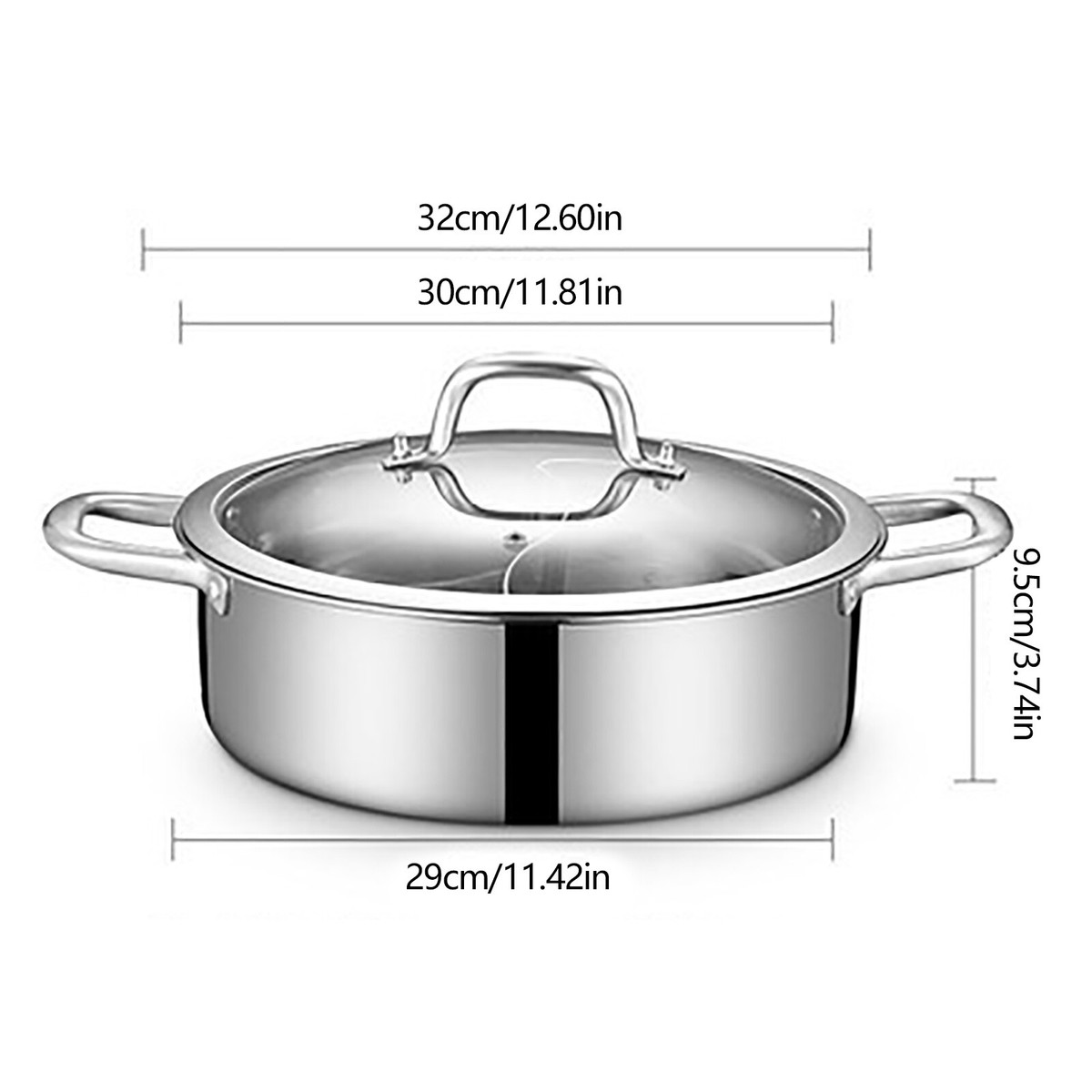 Split Pan Hotpot Pot With Divider Dual Pot 12.6 Inch Dia. Stainless ...