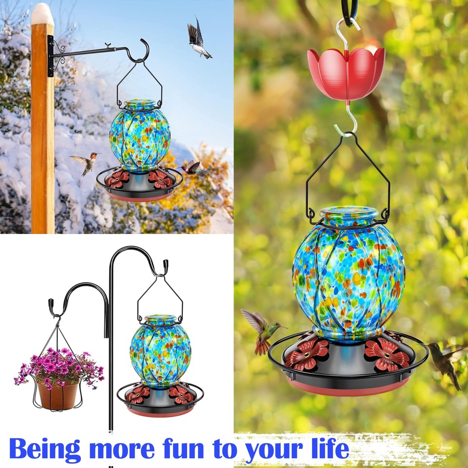 Hummingbird Feeder Glass Hummingbird Feeder For Outdoors Vibrant Colors ...