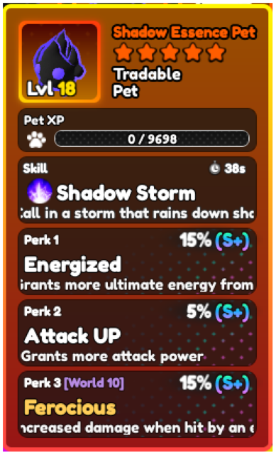 World Zero WZ - PET with PERFECT PERKS - SHADOW ESSENCE | eBay