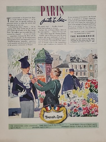 1935 French Line Sea Cruise Paris Fortune Mag Print Ad Color "The ...