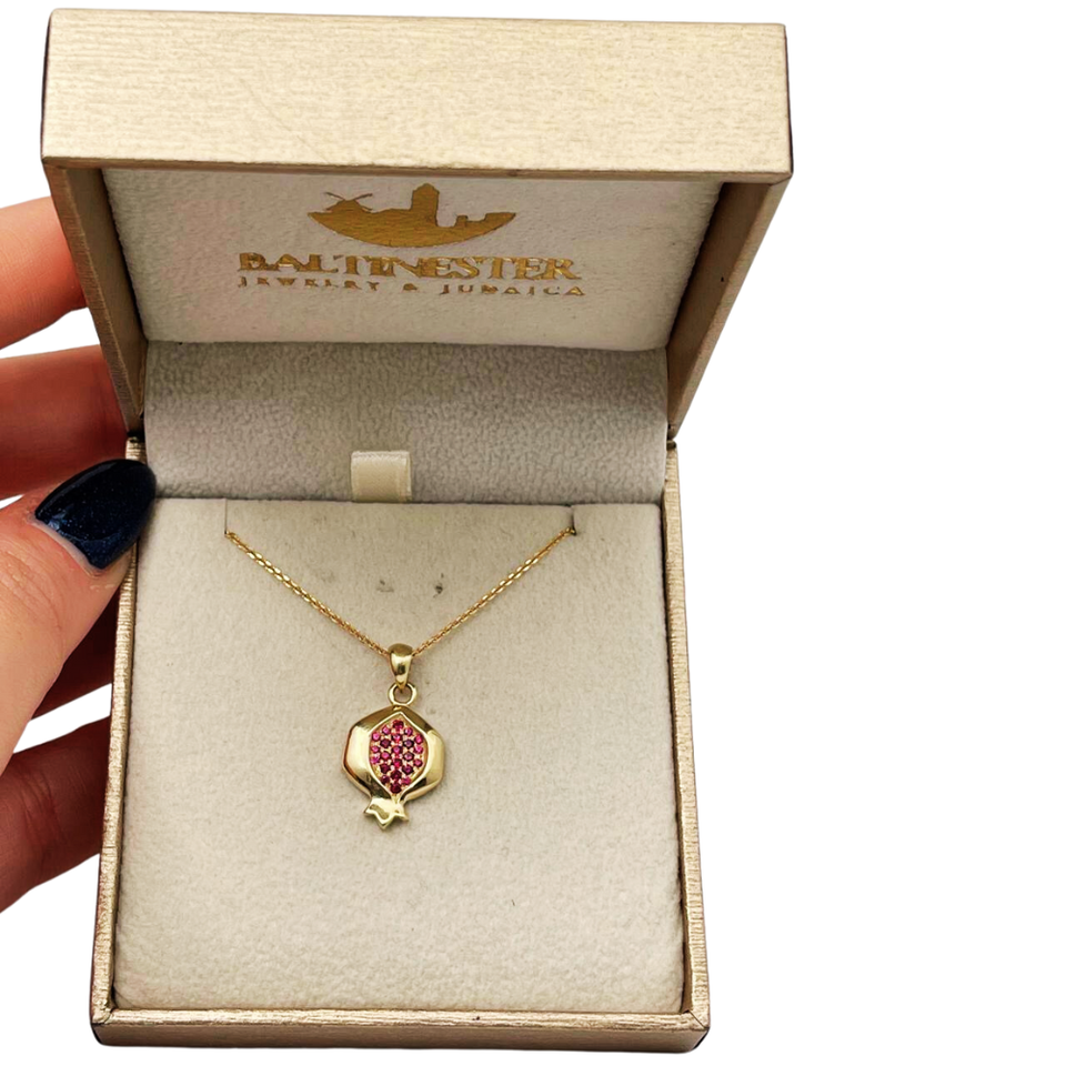 Pomegranate Jewish Pendant 14k Yellow Gold Ruby Necklace Charm Judaica ...