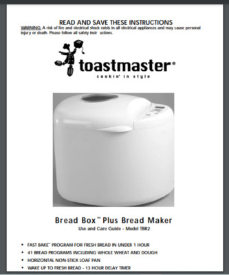 Toastmaster TBR2 Bread Maker Machine Use And Care Manual (Only!) 56 ...