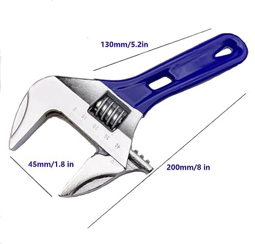 8-Inch Adjustable Wrench Heavy Duty Spanner with Metric Scale Wide Jaw ...