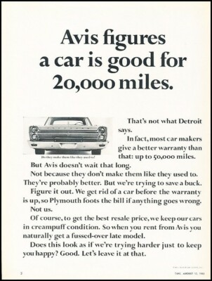 1965 Avis Plymouth Fury Rental Vintage Advertisement Print Art Car Ad ...