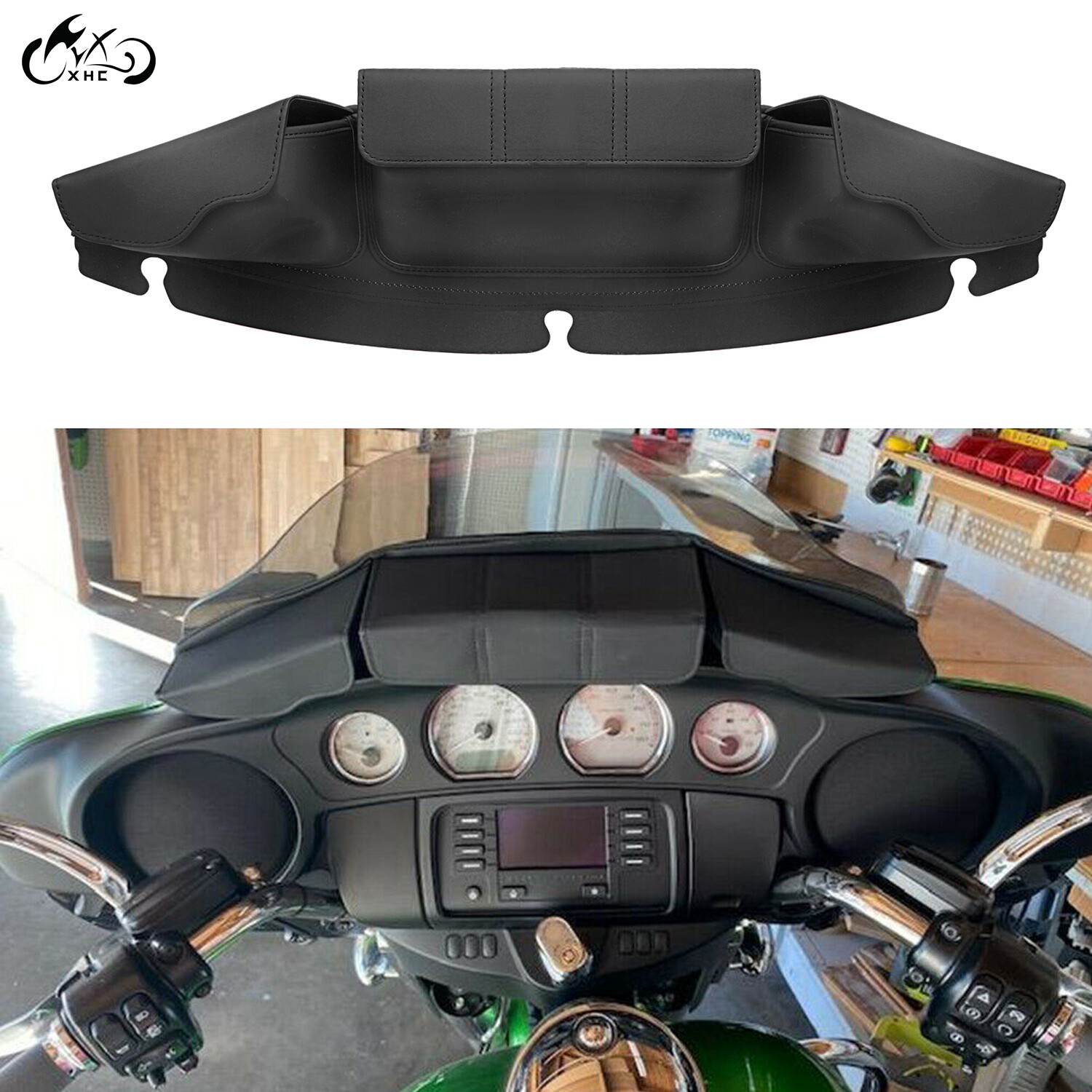 Motorcycle Windshield Bag 3 Pocket Fairing Pouch For Harley Street Tri ...