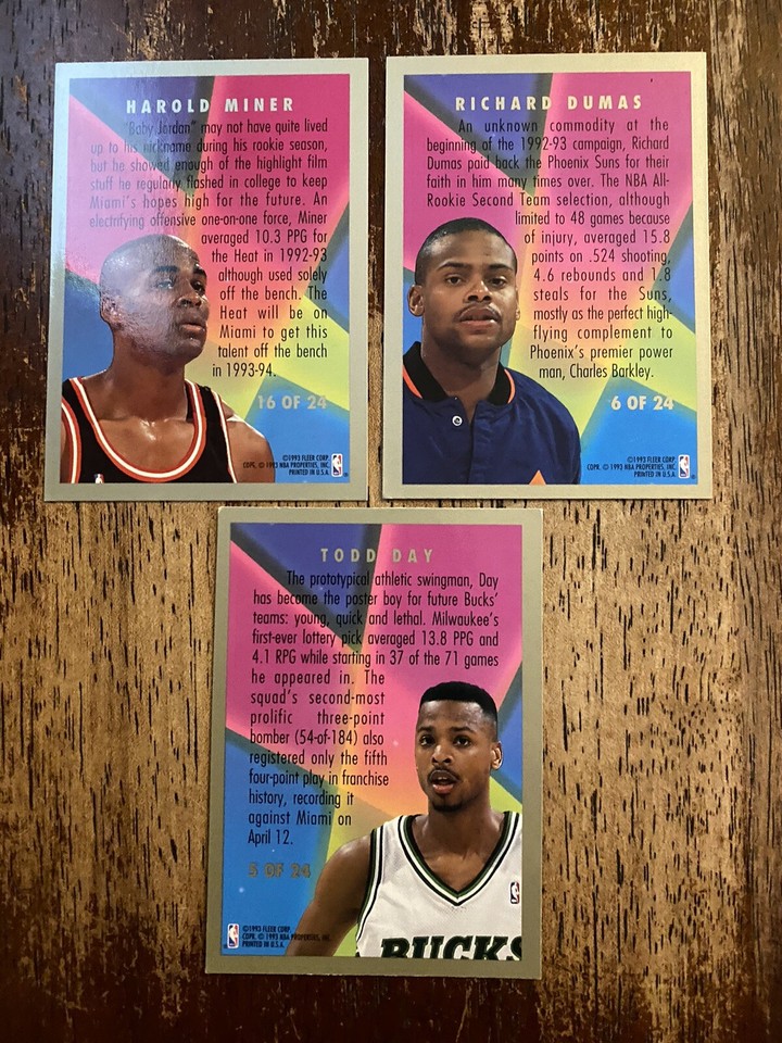 1992-93 Fleer Rookie Sensations Harold Miner #16 of 24. Three Card Lot ...