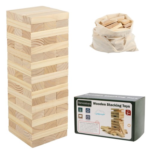 Tumble Tower Set, 54PCS Large Timber Game with Storage Bag, Wooden ...