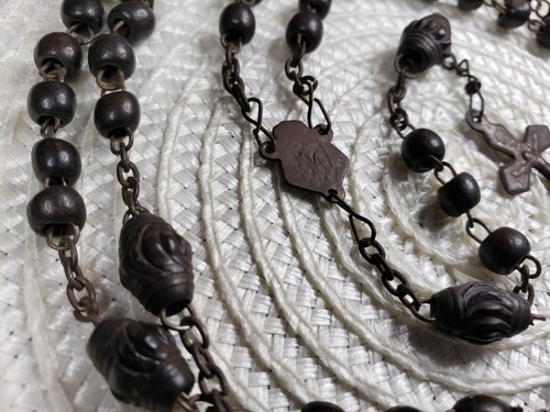 Vintage Rosary Mid 1800s Hand Carved Black Beads Christian Religious ...