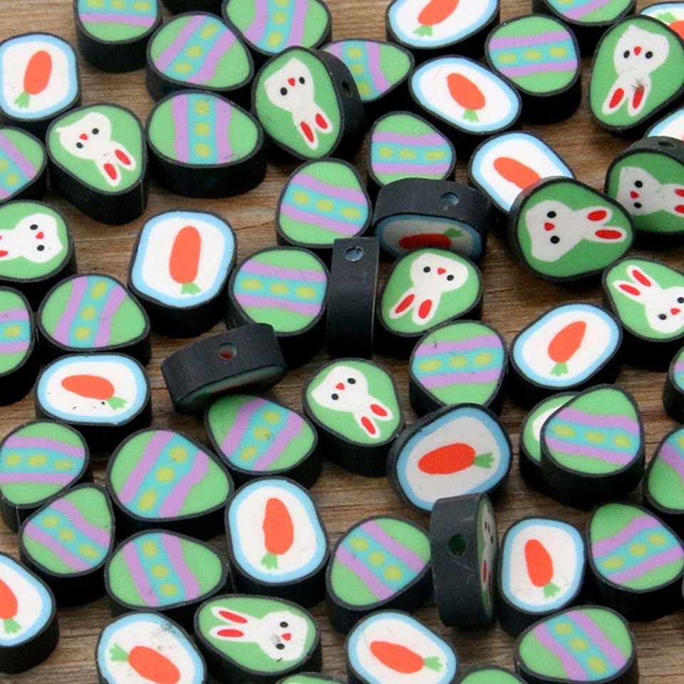 100Pcs Easter Theme Clay Beads Charms DIY Making Loose Beads Polymer ...