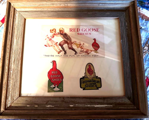 2 Wood Framed Red Goose Labels and 1 Red Goose Ink Label Measures 13 x ...