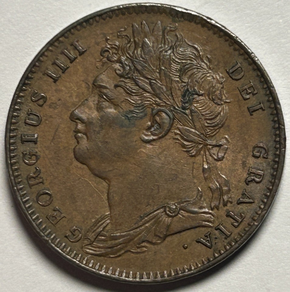1823 Great Britain Farthing Copper Coin — AU Condition — King George IV ...