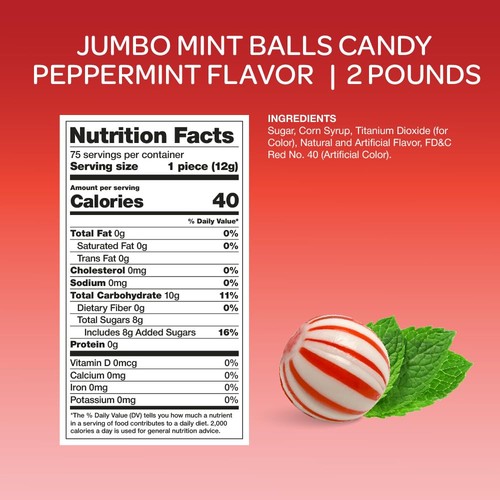 Funtasty Peppermint Jumbo Mint Balls Classic Hard Candy Bulk 2 Pounds ...