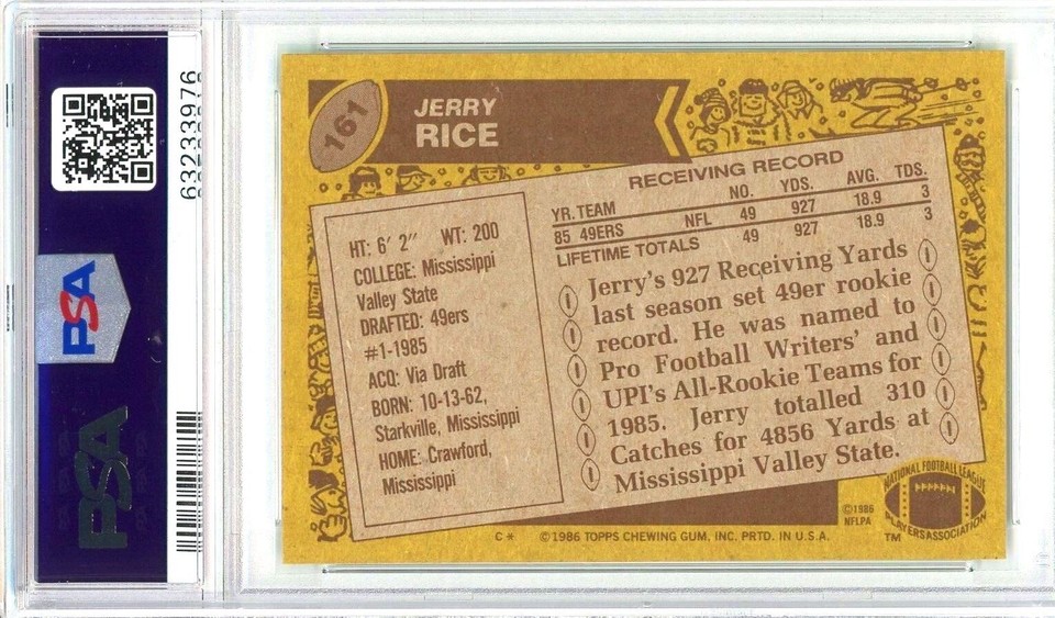 49ERS PSA 7 10 Autograph PSA DNA Rc Jerry Rice Auto 1986 Topps 161 ...