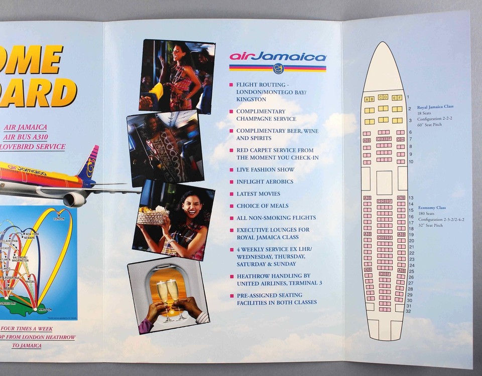 AIR JAMAICA VINTAGE AIRLINE BROCHURE AIRBUS A310 SEAT MAP | eBay