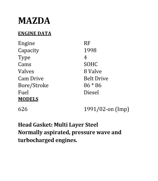 ASSEMBLED CYLINDER HEAD RF-742 8V FITS MAZDA 626 + GASKET KIT + BOLTS ...