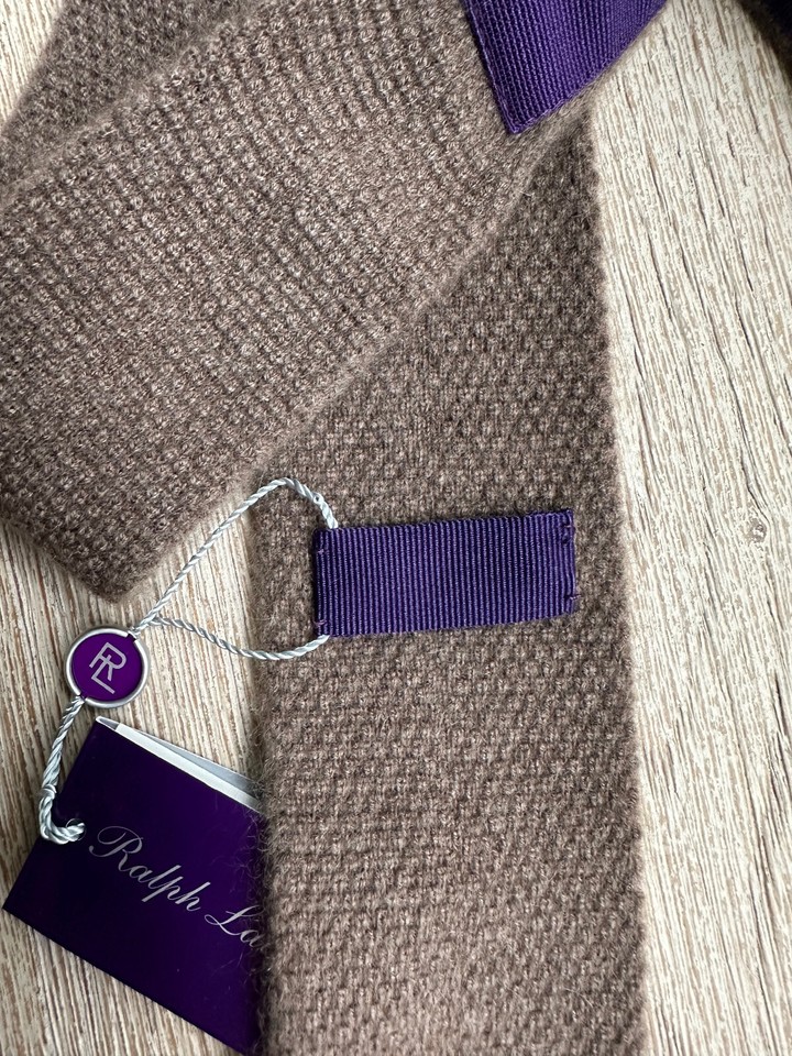 Ralph Lauren Purple Label Textured Knit 100% Cashmere Tie Taupe Italy ...