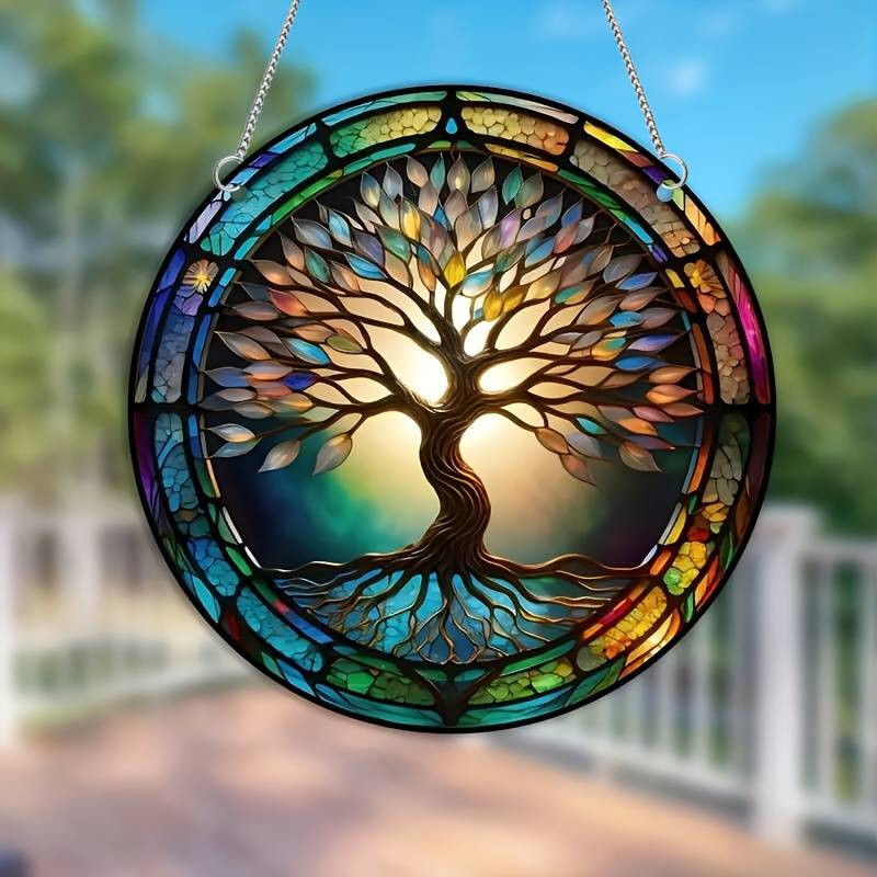 HD Tree Of Life Round Sun Catcher Multi-Coloured Hanging Decor Indoor ...