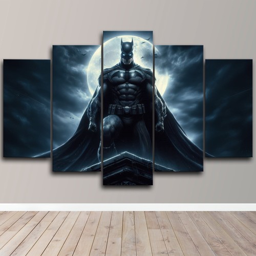 Batman Swinging Into Action Super Hero 5 Piece Canvas Wall Art Print ...